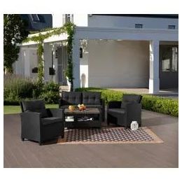 Gartenlounge-Set Konifera "St. Tropez", schwarz (schwarz,), Polyrattan, Sitzmöbel-Sets, Gartenmöbel-Set, Polyrattan, Stahl, Ablage unter dem Tisch, Balkonset, Loungeset
