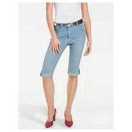Caprijeans Heine, Damen, Gr. 36, Normalgrößen, blau (bleached), 76% Baumwolle, 16% Polyester, 7% Viskose, 1% Elasthan, unifarben, knielang, Jeans