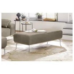 Polsterhocker W.Schillig, beige (ecru w82), B:150 H:46 T:60, Flachgewebe W82 Q2 (74% Polyacryl, 26% Polyester), Hocker, mit elegantem Holzsockel, Füße in Chrom glänzend, Breite 150 cm