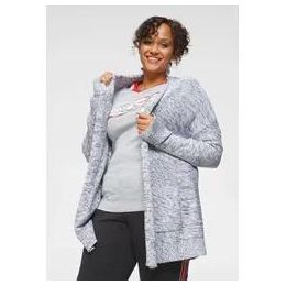Strickjacke Kangaroos, Damen, Gr. 44/46, weiß (grau, weiß, meliert), Strick, Obermaterial: 50% Baumwolle, 50% Polyacryl, meliert, weit hüftbedeckend, ohne Ausschnitt, angeschnitten Rippbündchen, Strickjacken, in meliertem Obermaterial, Topseller
