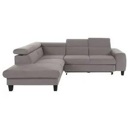 Ecksofa COTTA "Morven L-Form", grau, B:249cm H:75cm T:207cm, Microfaser PRIMABELLE (100% Polyester);Flachgewebe (100% Polyester);Samtvelours (100% Polyester), Sofas, wahlweise mit Bettfunktion, Bettkasten & Wireless-Charger