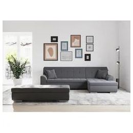 Ecksofa DOMO collection "Treviso viele Bezüge, auch in Cord, L-Form, B/T/H: 267/80/83 cm", grau, B:267cm H:83cm T:178cm, 100% Polyester, Sofas, wahlweise mit Bettfunktion, incl. Zierkissen, hochwertige Steppung