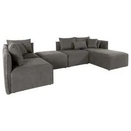 Wohnlandschaft Andas "Nöre U-Form", grau (anthrazit), B:340cm H:74cm T:172cm, Struktur fein (100% Polyester);Struktur (100% Polypropylene);Webstoff (100% Polyester);Samtoptik (100% Polyester);Luxus-Microfaser Lederoptik (100% Polyester);Baumwoll-/Leinenmix (60% Baumwolle/40% Leinen), Sofas, 5 Teile, in vielen Bezugsqualitäten und Farben s. auch "Nöre"