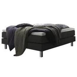 Boxspringbett Hasena "Basio", schwarz (anthrazit, metall alu), B:140cm L:200cm, Komplettbetten, Boxspringbett, ohne Kopfteil, Bezugsstoffe, Federkernmatratze
