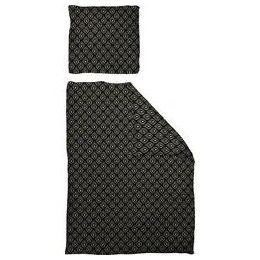 Bettwäsche ADAM "Feathers", schwarz (schwarz, natur), B/L: 155cm x 220cm, 1 Stk., 1 Stk., Renforcé, B/L: 80cm x 80cm, 2 Stk., Renforcé, Obermaterial: 100% Baumwolle, Bettwäsche, aus 100 % Bio-Baumwolle, 2 teilig - Bettwäsche Set