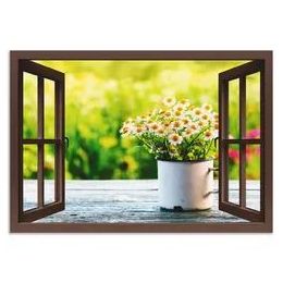 Wandbild Artland "Fensterblick Garten mit Gänseblümchen", braun (farbe bild(er): braun), B:70cm H:50cm, Bilder, als Alubild, Outdoorbild, Leinwandbild in verschied. Größen
