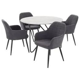 Essgruppe Inosign "JonasMara", grau (weiß, grau,), Samtvelours, Sitzmöbel-Sets, runder Tisch in Marmoroptik