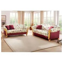 Polstergarnitur Home Affaire "Milano, bequem durch Federkern, Landhaus Stil, geschwungene Armlehnen", rot (rot, geblümt,), H:83cm T:81cm, Sitzmöbel-Sets, 2-Sitzer und 3-Sitzer