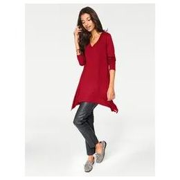 Longshirt Heine "Longshirt", Damen, Gr. 44, rot, 95% Viskose, 5% Elasthan, unifarben, V-Ausschnitt, Shirts
