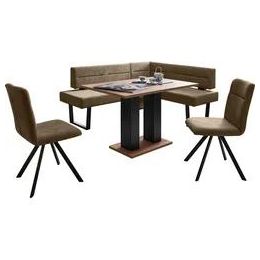 Eckbankgruppe MASSIVLINE & MORE "Martina", braun (spanplatte, metall, mercury 105 braun, braun, schwarz), T:65cm, Holzwerkstoff, Massivholz, Polyester, Sitzmöbel-Sets, frei im Raum stellbar