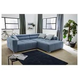 Jockenhöfer Ecksofa JOCKENHÖFER GRUPPE "Salerno L-Form", blau, B:280cm H:96cm T:231cm, Korpus/Basismaterial: 97% Polyester, 3% Baumwolle. Kissenbezug: 75% Baumwolle, 25% Polyester. Sitzfläche: 97% Polyester, 3% Baumwolle, Sofas, im Big-Sofa-Style, mit Kopf- bzw. Rückenteilverstellung und Zierkissen, Topseller