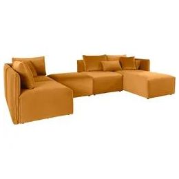 Wohnlandschaft Andas "Nöre U-Form", gold (goldfarben), B:340cm H:74cm T:172cm, Struktur fein (100% Polyester);Struktur (100% Polypropylene);Webstoff (100% Polyester);Samtoptik (100% Polyester);Luxus-Microfaser Lederoptik (100% Polyester);Baumwoll-/Leinenmix (60% Baumwolle/40% Leinen), Sofas, 5 Teile, in vielen Bezugsqualitäten und Farben s. auch "Nöre"