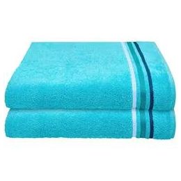 Duschtücher Schiesser "Skyline Color aus 100 % Baumwolle mit eleganter Streifenbordüre", blau (türkis), B:70cm L:140cm, Frottier, Frottier, Handtücher, MADE IN GREEN by OEKO-TEX