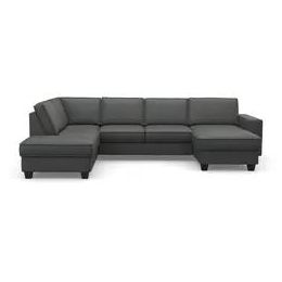 Wohnlandschaft Home Affaire "County U-Form", grau (anthrazit), B:309cm H:81cm T:213cm, Luxus-Microfaser (100% Polyester);Struktur fein (100% Polyester);Luxus-Microfaser weich (9ß% Polyester, 10% Polyamid), Sofas, wahlweise Ottomane links oder rechts, mit Federkern-Polsterung