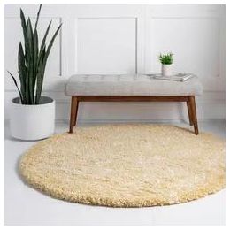 Hochflor-Teppich "Temara Shag, LAGERRÄUMUNG", gelb (gelb, elfenbeinfarben), B:152 H:51 L:152 Ø:152, Polypropylen (PP), MyFlair MÖBEL & ACCESSOIRES, Teppiche, gewebt, Scandi Design, ideal im Wohnzimmer & Schlafzimmer