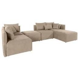 Wohnlandschaft Andas "Nöre U-Form", beige, B:340cm H:74cm T:172cm, Struktur fein (100% Polyester);Struktur (100% Polypropylene);Webstoff (100% Polyester);Samtoptik (100% Polyester);Luxus-Microfaser Lederoptik (100% Polyester);Baumwoll-/Leinenmix (60% Baumwolle/40% Leinen), Sofas, 5 Teile, in vielen Bezugsqualitäten und Farben s. auch "Nöre"