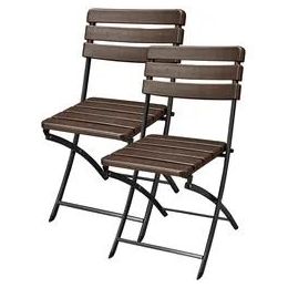 Gartenstuhl Garden Pleasure "Tabora", schwarz (holzoptik, schwarz), H:83cm T:54cm, Stahl, Stühle, 2er Set, Stahl, klappbar, graphit