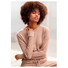 Strickpullover Lascana, Damen, Gr. 32/34, grau (taupe), Strick, Obermaterial: 68% Polyester, 30% Viskose, 2% Elasthan, unifarben, bequem, Rundhals, Pullover Homewear Oberteile