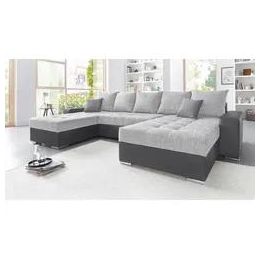 Wohnlandschaft Collection AB "Josy XXL U-Form, B: 333 cm, mit 2 Recamieren 77 & 97 cm", grau (grau, silber), B:333cm H:84cm T:161cm, Kunstleder SOFTLUX/80% Polyester; 20% Polyacryl, Sofas, mit Bettfunktion, Bettkasten & 2 Zierkissen, Federkern