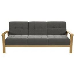 Sit & More 3-Sitzer SIT & MORE "Billund", braun (schlamm), B:199cm H:88cm T:106cm, 95% Polyester 5% Polyamid, Sofas, Armlehnen aus eichefarbigem Buchenholz, verschiedene Bezüge und Farben