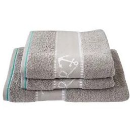 Handtuch Set Dyckhoff "Maritim, Voyage", grau (kiesel), 3 Stk., Frottier, Obermaterial: 100% Baumwolle, Handtuch-Sets, 2 Handtücher (50x100cm), 1 Duschtuch (70x140cm)