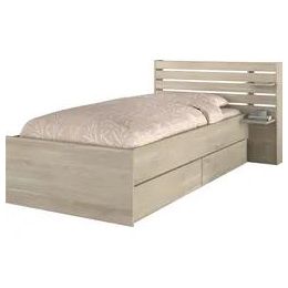 Stauraumbett Parisot "Escale", beige (157, japanische eiche nachbildung), kein Härtegrad, Betten, Jugendbett, inklusive 2 Schubkästen auf Rollen