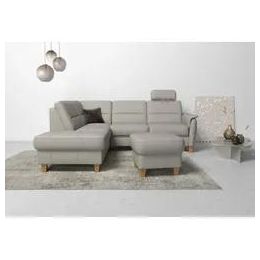 Ecksofa Home Affaire "Palmera L-Form, B: 236 cm", grau (lightgrau), B:236cm H:89cm T:212cm, Luxus-Microfaser (100% Polyester);Struktur (100% Polyester);Luxus-Microfaser in Lederoptik (100% Polyester), Sofas, optional Bettfunktion & Bettkasten, Federkern