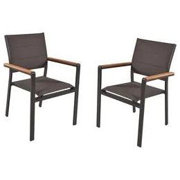 Stapelstuhl Garden Pleasure "DAVINA, 2er Set", braun (braun, grau), B:58cm H:86cm T:57cm, Kunststoff, Massivholz, Stühle, stapelbar