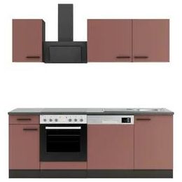 Küchenzeile Optifit "Palma", rot (küche: rot, front: rostrot, korpus: anthrazit, arbeitsplatte: anthrazit), B:210cm T:60cm, Komplettküchen-Sets, Breite 210 cm, wahlweise mit E-Geräten, seitenverkehrt stellbar