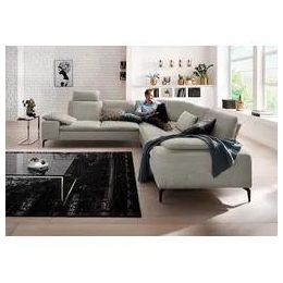 Ecksofa W.Schillig "valentinoo, Designsofa, elegant und bequem, L-Form", grau (stone r66), B:318cm H:83cm T:298cm, Chenille-Flachgewebe R66 (85% Polyester, 15% Nylon), Sofas, mit Sitztiefenverstellung, Breite 318 cm