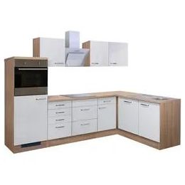 Küchenzeile Flex-Well "Florenz", weiß (küche: weiß, front: weiß, korpus: sonoma eiche, arbeitsplatte: sonoma eiche), B:280cm H:205cm T:60cm, Komplettküchen-Sets, Küchenzeile, wahlweise mit E-Geräten, Gesamtbreite 280x170 cm