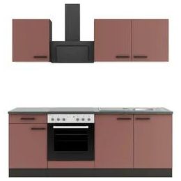 Küchenzeile Optifit "Palma", rot (küche: rot, front: rostrot, korpus: anthrazit, arbeitsplatte: anthrazit), B:210cm T:60cm, Komplettküchen-Sets, Breite 210 cm, wahlweise mit E-Geräten, seitenverkehrt stellbar