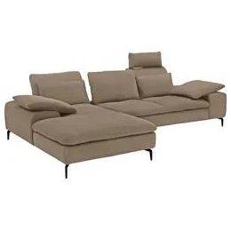 Ecksofa W.Schillig "valentinoo, Designsofa, bequem, elegant und zeitlos, L-Form", braun (stone z59), B:299cm H:83cm T:178cm, Longlife Xtra-Leder Z59: Glattleder mit modischer Prägung. Hautstärke 0, 9 - 1, 1 mm, Sofas, inklusive Hocker, mit Sitztiefenverstellung, Breite 299 cm