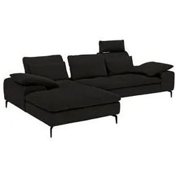 Ecksofa W.Schillig "valentinoo, Designsofa, bequem, elegant und zeitlos, L-Form", schwarz (schwarz z59), B:299cm H:83cm T:178cm, Longlife Xtra-Leder Z59: Glattleder mit modischer Prägung. Hautstärke 0, 9 - 1, 1 mm, Sofas, inklusive Hocker, mit Sitztiefenverstellung, Breite 299 cm