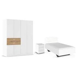 Schlafzimmer-Set Rauch "Komplettzimmer Komplettschlafzimmer Schlafzimmer-Set (3-St.) MAIKA", weiß (alpinweiß, eiche artisan, lederoptik weiß), Schrank Breite 181cm, Höhe 210 + ohne Matratze, B/H: 100cm x 200cm, Schrank Breite 181cm, Höhe 210, Holzwerkstoff, Schlafzimmermöbel-Sets, Schrank 3 Breiten, 2 Höhen, Bett 100 cm, Nachttisch MADE IN GERMANY