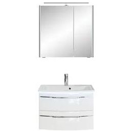 Badmöbel-Set SAPHIR "Serie 7045 2-teilig Mineralmarmor-Waschtisch mit LED-Spiegelschrank", weiß (weiß hochglanz), B:73,2cm H:200cm T:49,8cm, Spanplatte, Kastenmöbel-Sets, Badezimmer-Set 73,2 cm breit, inkl. Türdämpfer, 2 Türen, 2 Schubladen