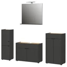Badmöbel-Set Germania "Ameca", grau (graphit, navarra, eiche, nachbildung), B:200cm H:200cm T:34cm, Glas, Spanplatte, Kastenmöbel-Sets, Badezimmer-Set aus Waschbeckenunterschrank, Spiegel, Kommode & Schrank