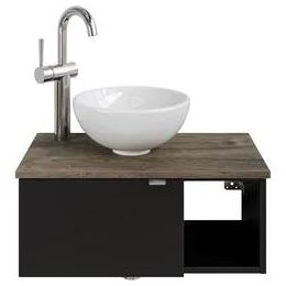 Waschtisch SAPHIR "Serie 6915 Waschschale mit Unterschrank für Gästebad, Gäste WC", schwarz (schwarz matt, eiche ribbeck, schwarz matt touch), B:61cm H:39,8cm T:35cm, Waschtische, 61 cm mit Keramik-Aufsatzbecken, 1 Tür und 1 Fach