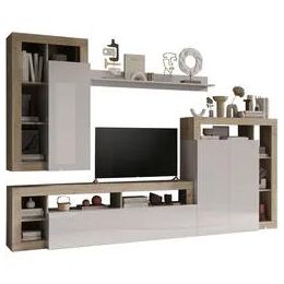 Wohnwand Inosign "Hamburg", braun (weiß, eiche cadiz nb), B:290cm H:210cm T:42cm, Kastenmöbel-Sets