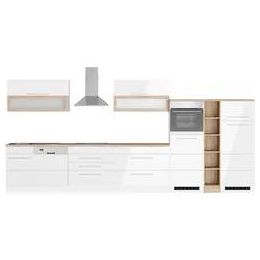 Küchenzeile KOCHSTATION "KS-Wien", küche: weiß, front: hochglanz weiß, korpus: weiß, arbeitsplatte: eiche sonoma, B:440cm H:200cm T:60cm, Komplettküchen-Sets, Breite 440 cm, wahlweise mit E-Geräten