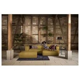 Ecksofa W.Schillig "around-the-block", gelb (kurkuma z69), B:300cm H:66cm T:164cm, Longlife Xtra-Leder Z69: Das feinnarbige, gedeckte Softleder Z69 besticht durch seine außergewöhnliche Weichheit im trendigen »Vintage-Look«, Hautstärke 0, 9 - 1, 1 mm;Longlife fabric Flachgewebe T88 (100% Polyester), Sofas, inklusive Hocker, mit eleganter Biese, mit Federkern