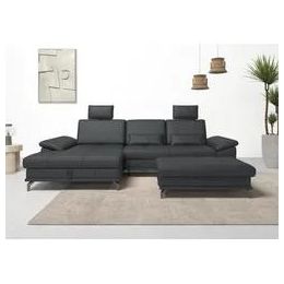 Ecksofa Places of Style "Costello L-Form, B: 301 cm mit Sitztiefen-, Armteilverstellung &", schwarz, B:301cm H:89cm T:176cm, Luxus-Microfaser (90% Polyester, 10% Polyamid);Samtoptik (100% Polyester), Sofas, 3 Nierenkissen, optional Bettfunktion & Bettkasten