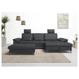 Ecksofa Places of Style "Costello L-Form, B: 301 cm mit Sitztiefen-, Armteilverstellung &", schwarz, B:301cm H:89cm T:176cm, Luxus-Microfaser (90% Polyester, 10% Polyamid);Samtoptik (100% Polyester), Sofas, 3 Nierenkissen, optional Bettfunktion & Bettkasten, Topseller