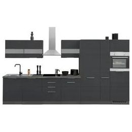 Küchenzeile KOCHSTATION "KS-Luhe", grau (küche: grau, front: weiß matt, korpus: grafit, arbeitsplatte: betongrau), B:390cm T:60cm, Komplettküchen-Sets, Küchenzeile, 390 cm breit, wahlweise mit oder ohne E-Geräten, gefräste MDF-Fronten