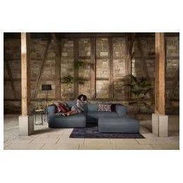 Ecksofa W.Schillig "around-the-block", blau (blau z69), B:300cm H:66cm T:164cm, Longlife Xtra-Leder Z69: Das feinnarbige, gedeckte Softleder Z69 besticht durch seine außergewöhnliche Weichheit im trendigen »Vintage-Look«, Hautstärke 0, 9 - 1, 1 mm;Longlife fabric Flachgewebe T88 (100% Polyester), Sofas, inklusive Hocker, mit eleganter Biese, mit Federkern