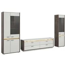 Wohnwand Inosign "Treviso, Breite 350 cm, bestehend aus: 2x Vitrine und 1x Lowboard", grau (nox oak dunkel, hellgrau nachbildung), B:350cm H:198cm T:43cm, Spanplatte, Kastenmöbel-Sets, Kombination, Wohnkombination, Mediawand, TV-Wand