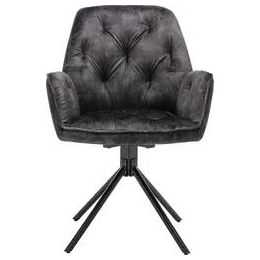 Esszimmerstuhl ByLiving "Sarina", grau (anthrazit, schwarz), B:64cm H:89cm T:63cm, Metall, Stühle, 2er-Set, hochwertiger Vintage-Samt Bezug mit Steppung, 360Grad drehbar