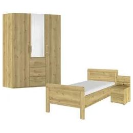 Schlafzimmer-Set Rauch "Komplettschlafzimmer Schlafzimmer EVELYN", braun (asteiche), Bett 100x200cm + ohne Matratze, B/H: 100cm x 200cm, Bett 100x200cm, Holzwerkstoff, Schlafzimmermöbel-Sets, Schrank und Bett in 2 Breiten, Nachttisch mit Paneel MADE IN GERMANY