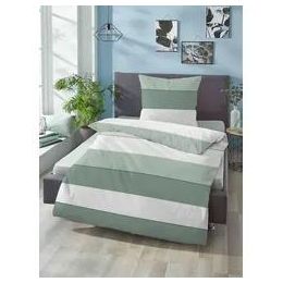 Bettwäsche Biberna Gr. 1, grün (salbei), B/L: 135cm x 200cm, Mako-Satin, B/L: 80cm x 80cm, 2 Stk., Mako-Satin, 100% Baumwolle, Bettwäsche