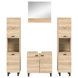 Badmöbel-Set Welltime "Tampa, Breite 137cm, 4-teilig", braun (eiche sonoma nachbildung), B:137cm H:186cm T:33cm, Spanplatte, Kastenmöbel-Sets, Waschbeckenunterschrank, Spiegel, Hochschrank